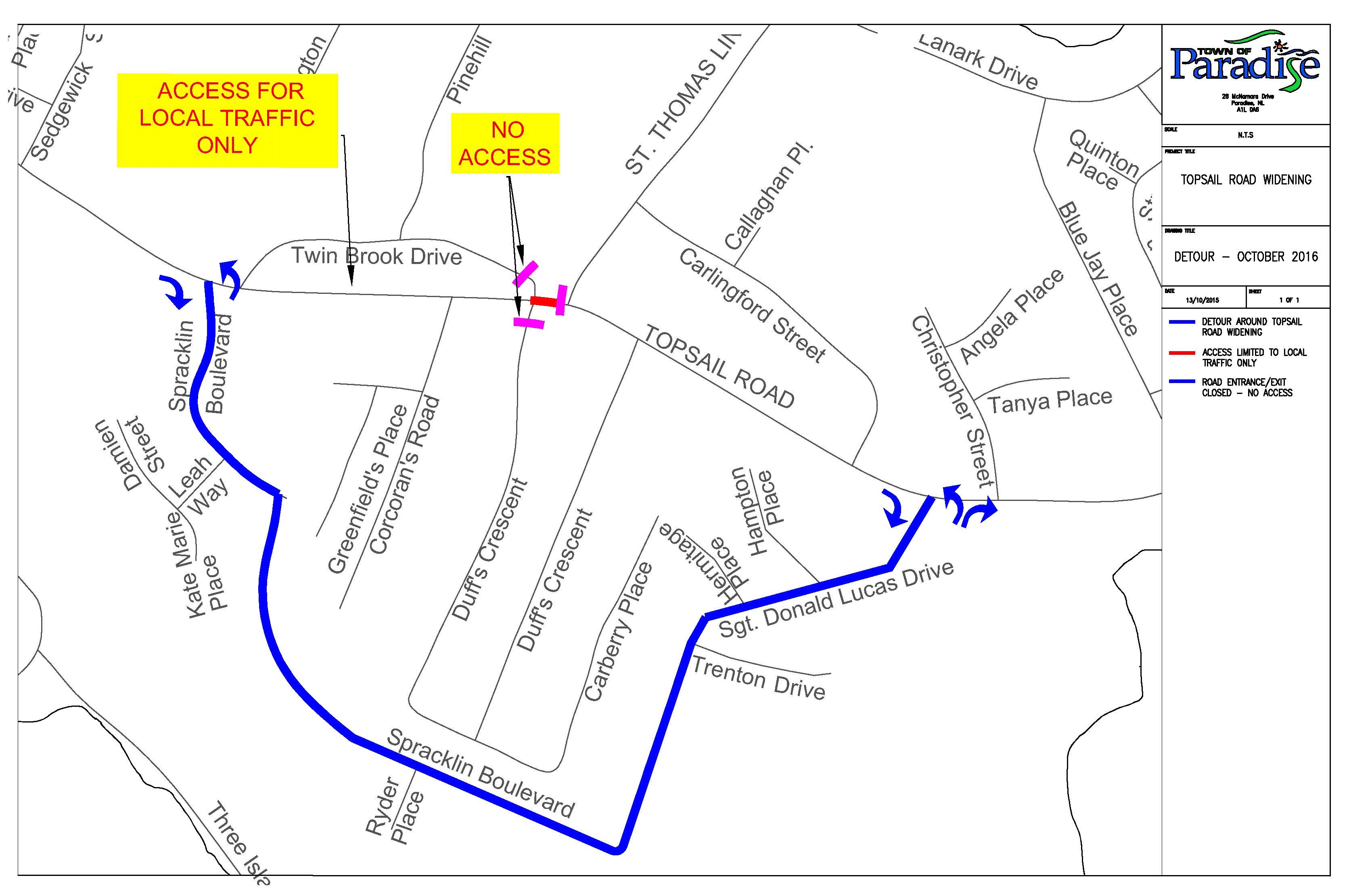 PSA: Planned Detour on Topsail Road Extended - Town of Paradise